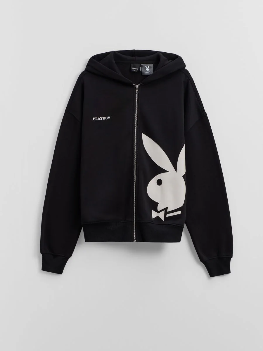 Dukserica na otkopčavanje sa kapuljačom Playboy