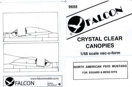 NEW! Falcon Model 9658 North American P-51 D Mustang - Standard and Dallas Crystal Clear Canopies (for Eduard and Meng Model Kits