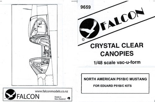 NEW! Falcon Model 9659 North American P-51 B/C Mustang - Birdcage and Malcolm Crystal Clear Canopies (for Eduard Kits)