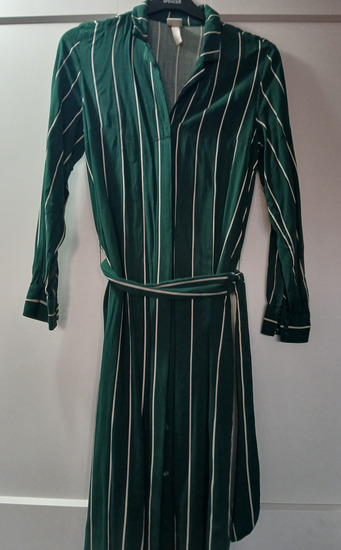 H&M viskozna zelena prugasta kosulja/haljina, 34