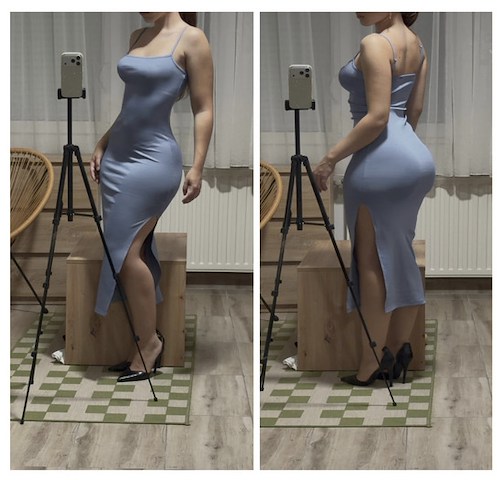 Plava uska haljina Skims model sa prorezom