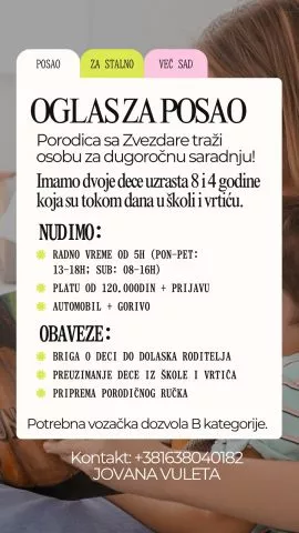 POSAO ZA STALNO: BRIGA O DECI 4 I 8 GODINA