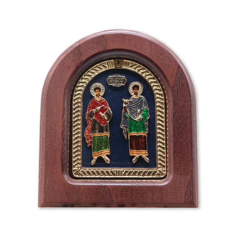 Ikona u drvetu Sveti Vrači Kozma i Damjan, 98x118x22mm