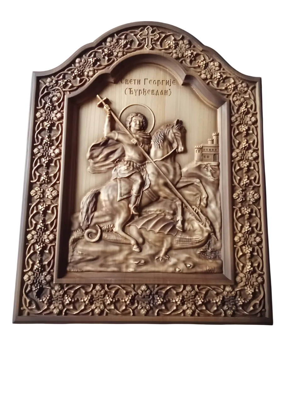 Ikona Sv.Georgije (Đurđevdan) u duborezu polulučna