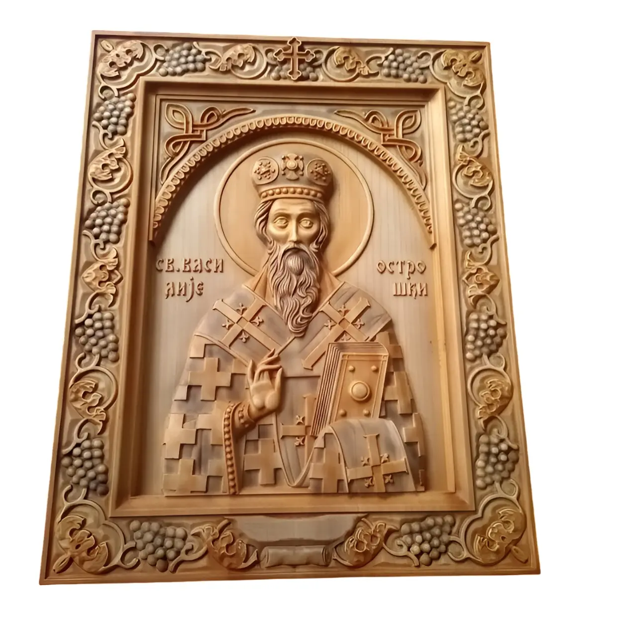 Ikona Sv.Vasilije Ostroški u duborezu pravougaona