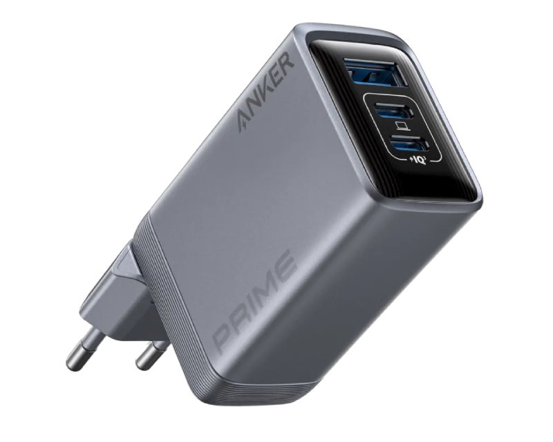 Prime 100W GaN zidni brzi punjač, 3-porta (2x USB-C i 1x USB-A) srebrni