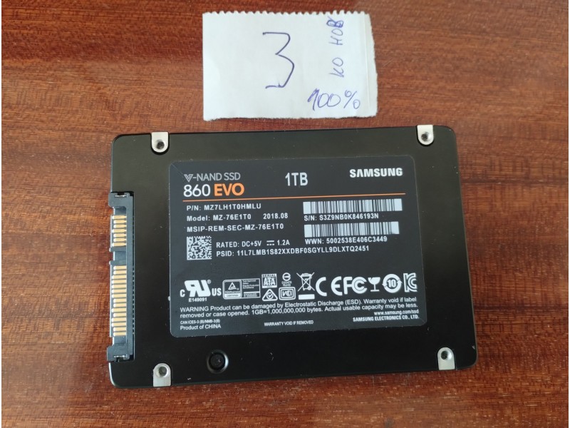 SAMSUNG 860 evo SSD SATA 1TB 2.5 KO NOV 100 %