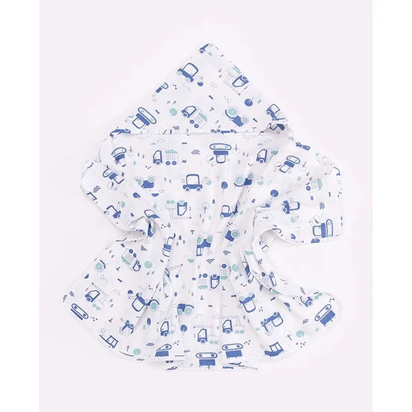 Peškir sa kapuljačom za bebe pamučni muslin 60x120cm Bager plava bela