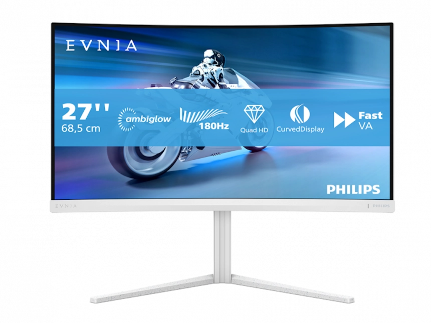 Monitor PHILIPS 27M2C5501/00 27"/VA,zakrivljen/2560x1440/180Hz/1ms GtG/HDMIx2,DP/Pivot,visina/bela