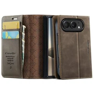 IPHONE DUO CASEME 033 CALF TEXTURE WALLET CASE WITH RFID BLOCKING - COFFEE
