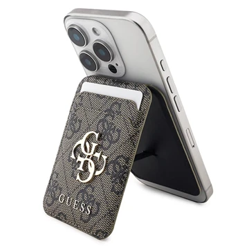 GUESS 4G METAL LOGO CARD HOLDER WITH STAND - MAGSAFE COMPATIBLE - BROWN