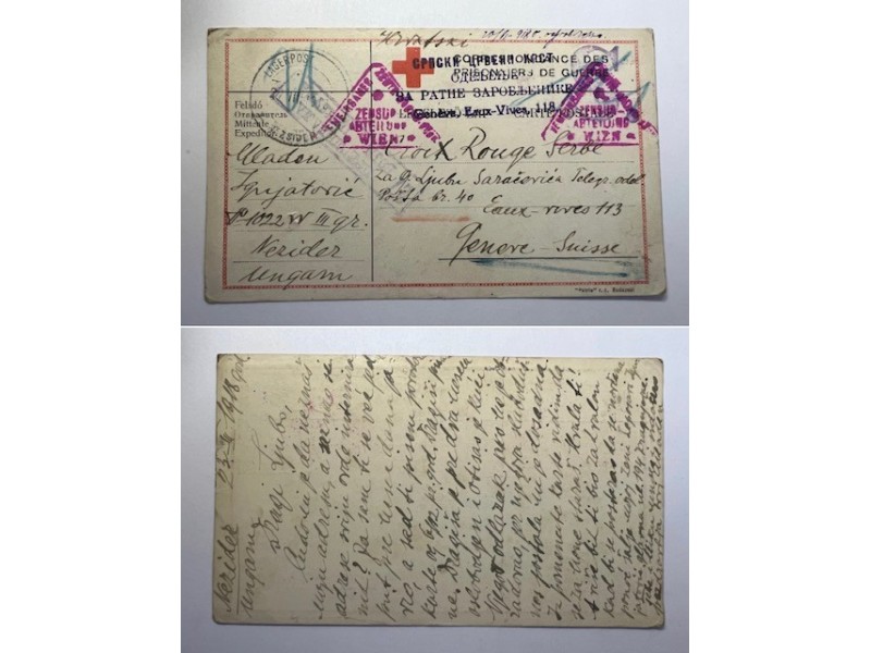 1918 LOGOR NEŽIDER dopisnica Ženeva cenzura Crveni Krst