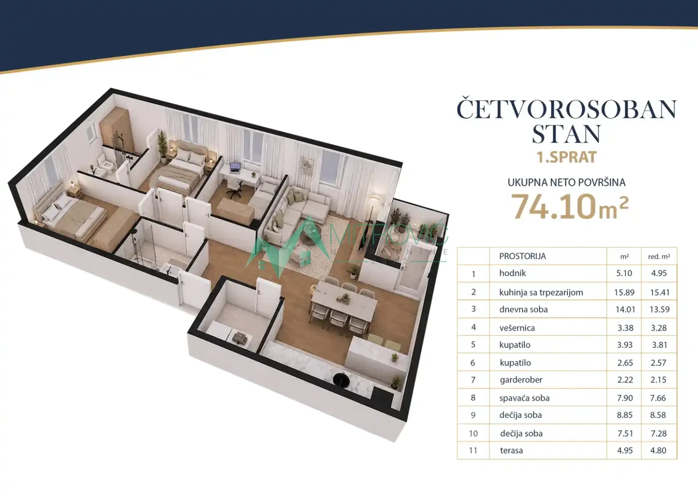 Četvorosoban stan na prodaju, 74m2, 160.000€