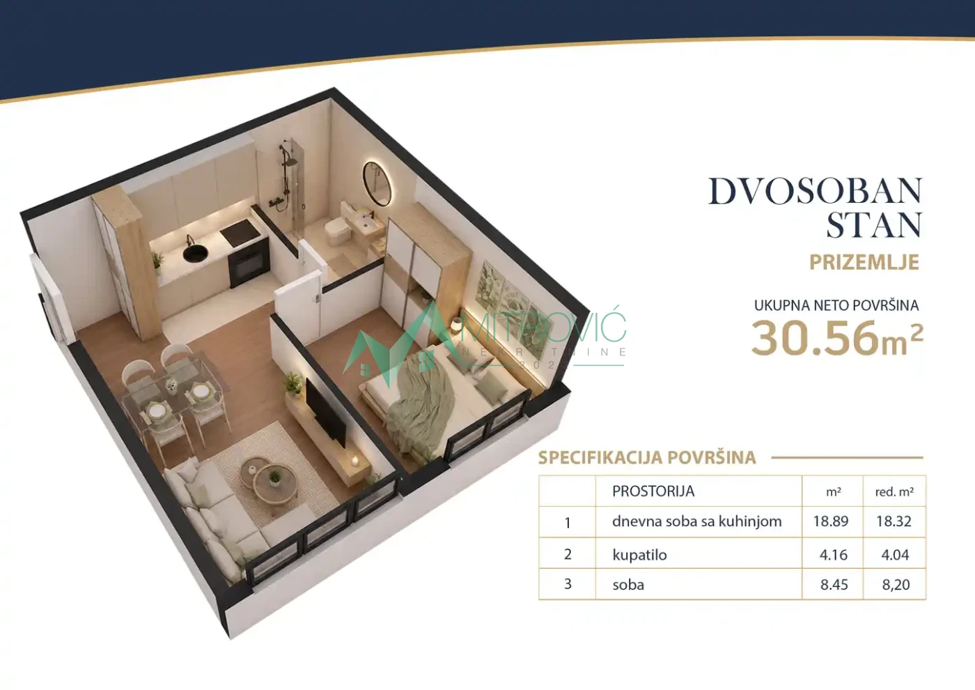 Dvosoban stan na prodaju, 30m2, 54.000€
