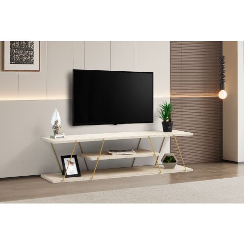 Hanah Home TV komoda Canaz, 120 cm, zlatna / mermer