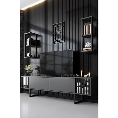 Hanah Home TV komoda Chrome Line, 180 cm, sa zidnim policama, antracit / crna
