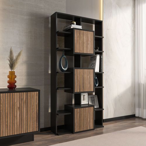 Hanah Home polica za knjige Monaco, 85 cm, crna / Light Walnut