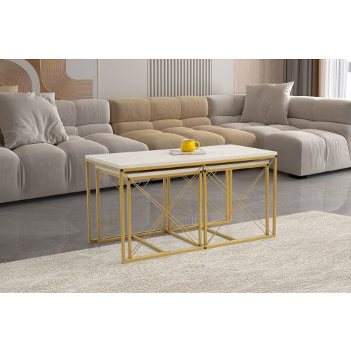 Hanah Home set sa klub stolom Defne, zlatna / mermer