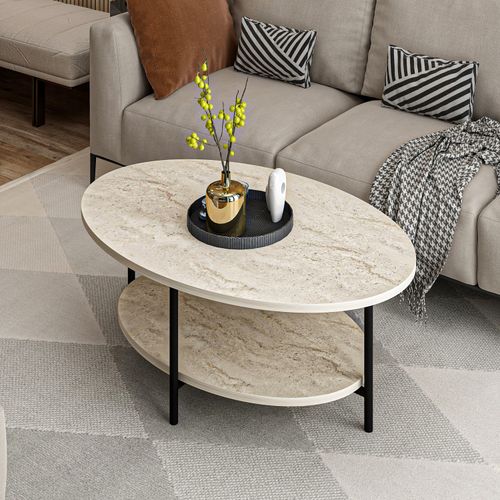 Hanah Home klub sto Elis, 90 cm, travertin