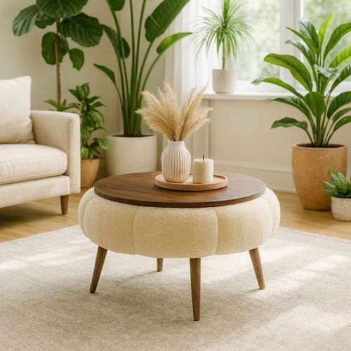 Atelier Del Sofa klub sto Papatya 60 cm, krem / orah