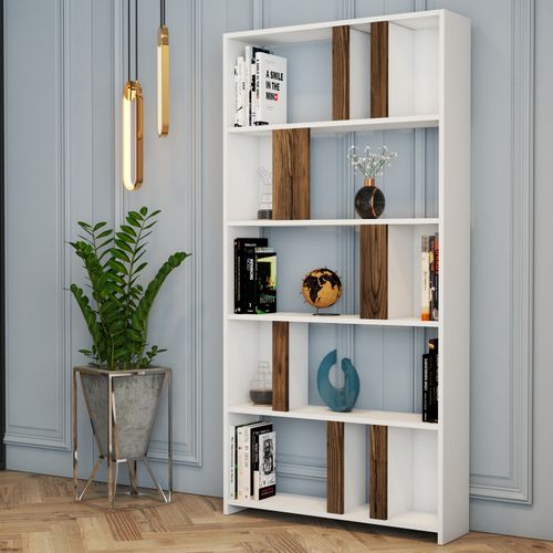 Hanah Home polica za knjige Lima, 90 cm, bela / orah