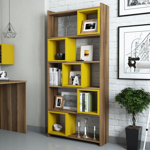 Hanah Home polica za knjige Box, 80 cm, orah / žuta