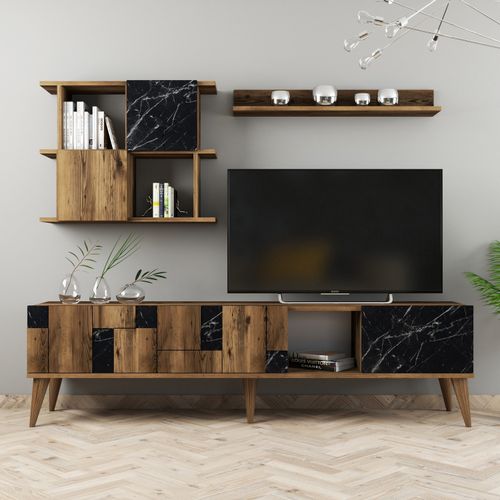 Hanah Home TV komoda Madrid, 180 cm, crna / orah
