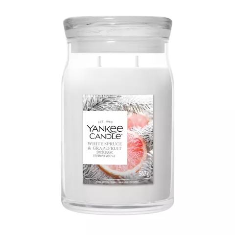 White Spruce Grapefruit Signature mirisna sveća - velika tegla (grejpfrut, smreka, kedar)