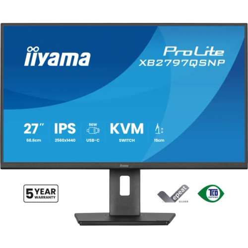 Iiyama ProLite XB2797QSNP-B1 27" IPS QHD monitor, 75Hz, USB-C 96W, KVM, RJ45, pivot