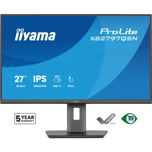 Iiyama ProLite XB2797QSN-B1 27" IPS QHD monitor, 75Hz, USB-C 65W, RJ45, pivot