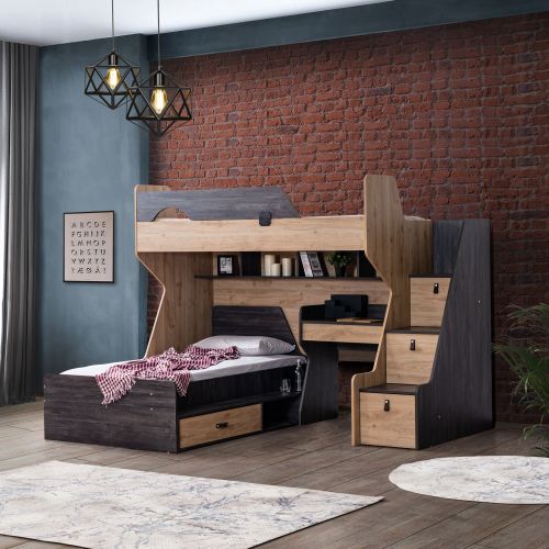 Hanah Home krevet na sprat Aktif, 237 cm, antracit / braon