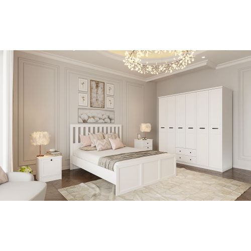 Hanah Home set nameštaja za omladinsku sobu Rb-168-01-006-01, orman, krevet, 2 noćna ormarića i komoda, mat bela