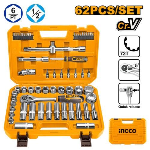 Ingco set nasadnih ključeva (gedora) 1/2" HKTS12602, 62 dela