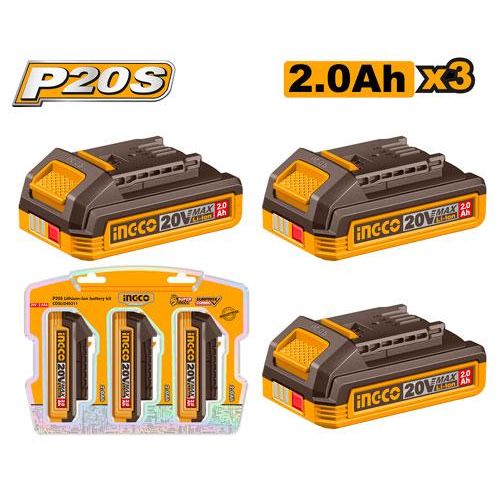 Ingco set baterija COSLI240311E, 3 x 20V 2,0 Ah, P20S