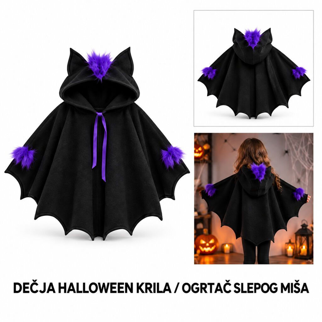 KMT Halloween dečji ogrtač sa krilima slepog miša – crni HW-008 -
