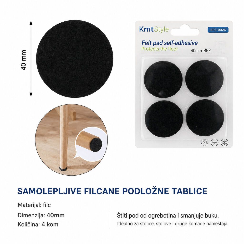 KMT Filcani okrugli zaštita za noge stola 40 mm – samolepljivi -