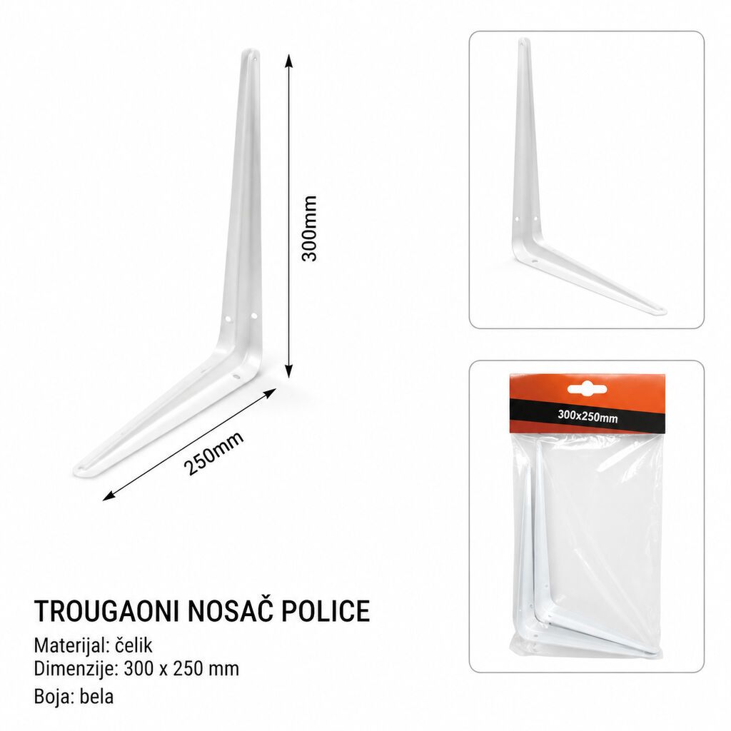 KMT Trougaoni nosač bela 9364582 Praktičan čelični nosač za police