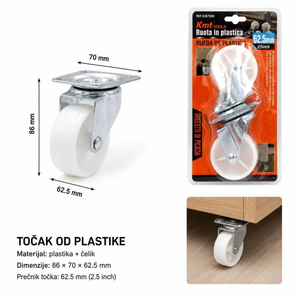 KMT Beli PP nosač za televizor 9367900 Plastični točkić sa metalnim