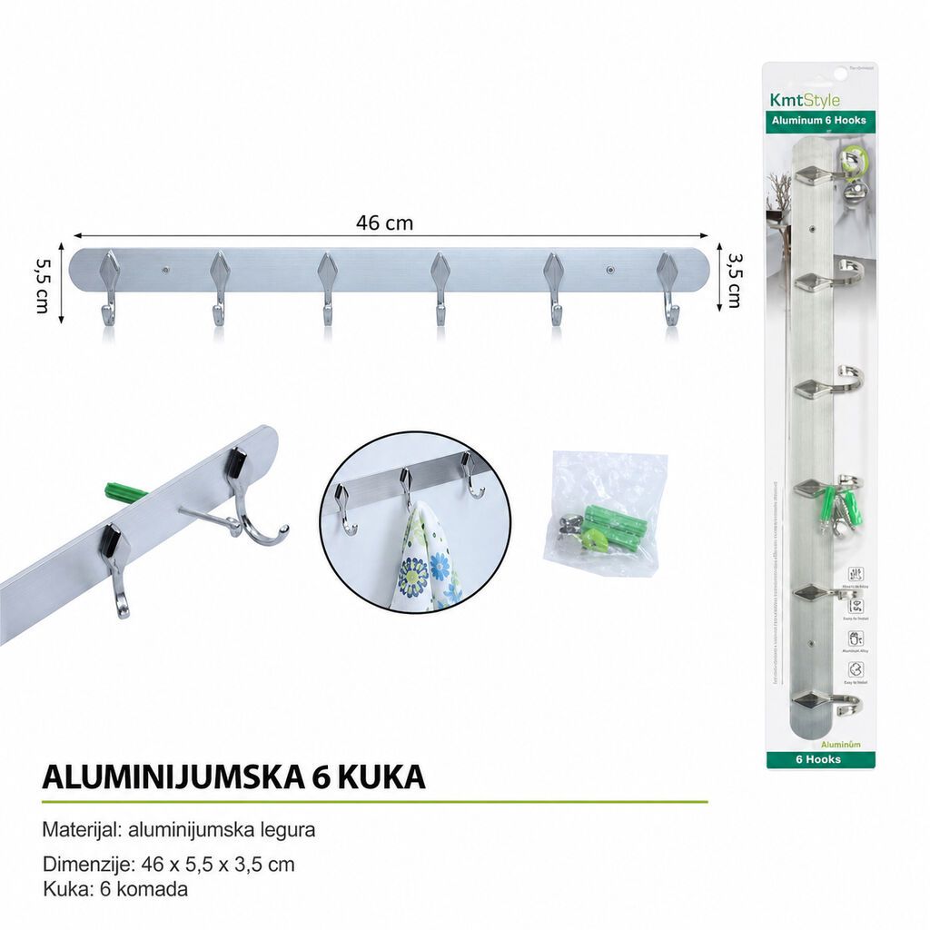 KMT Od aluminijumske legure 6 stalak sa kukama 5404884-A Praktična