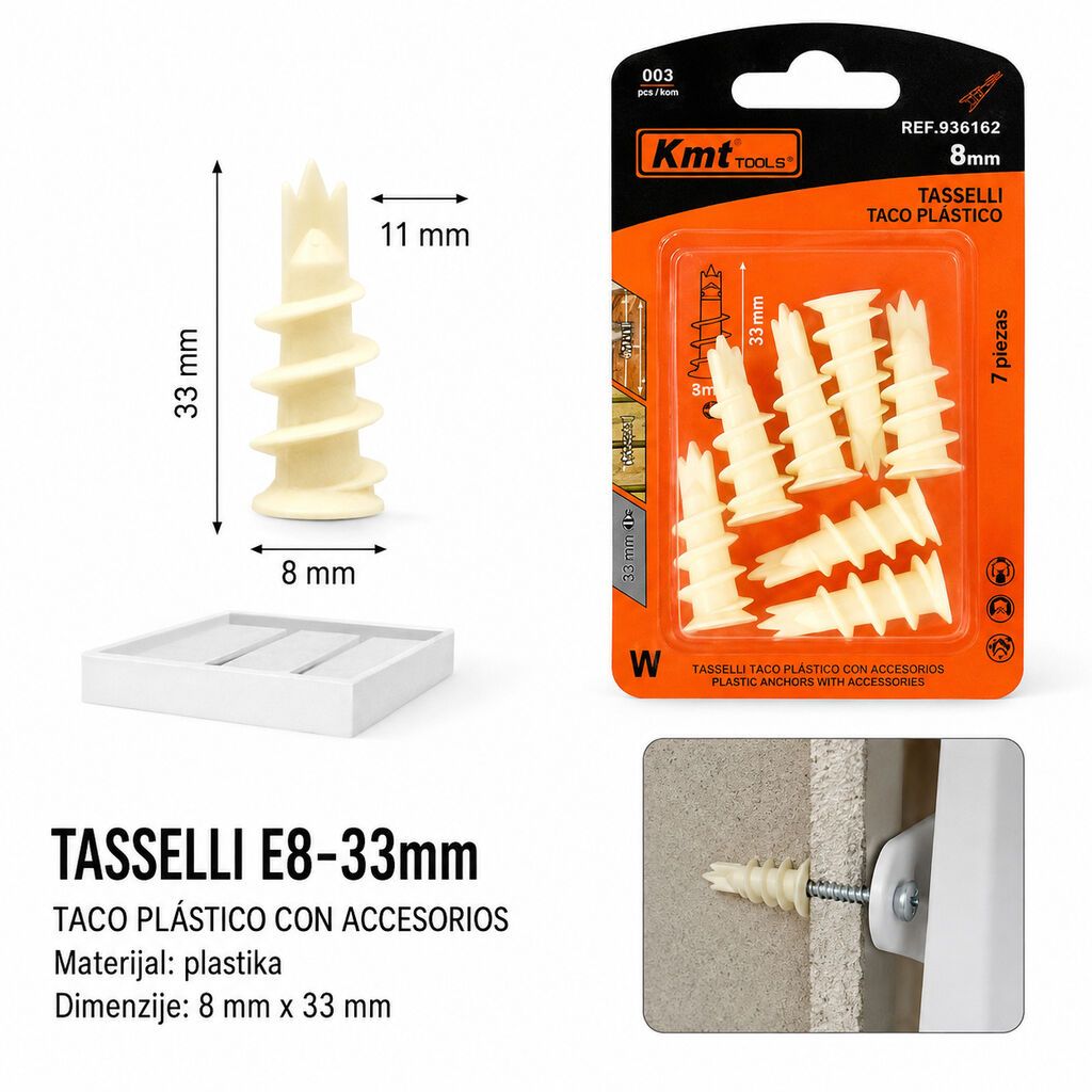 KMT Spiralni 9368162 – plastični tiplovi za gips/lagane zidne ploče -