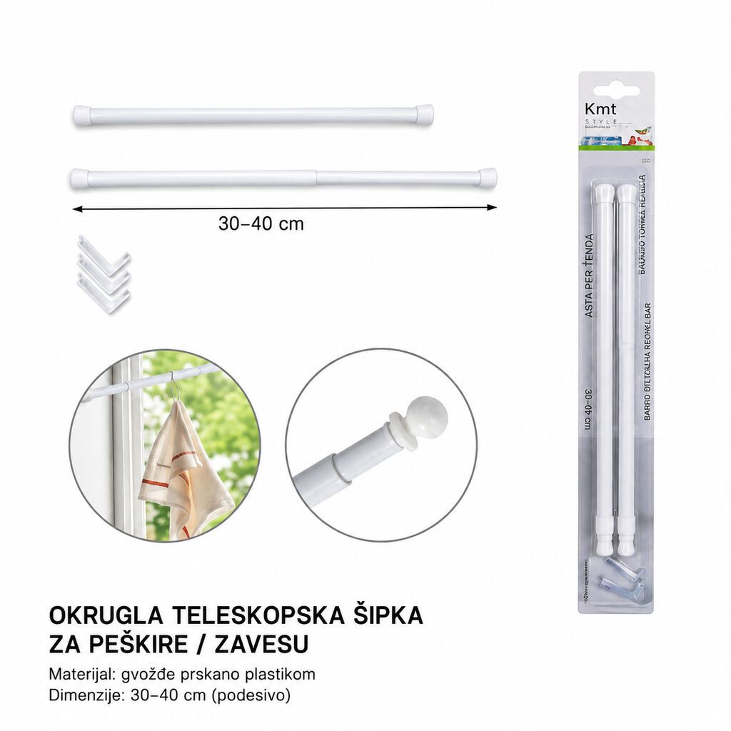 KMT Okrugla teleskopska šipka za peškire/zavesu (okrugla glava)
