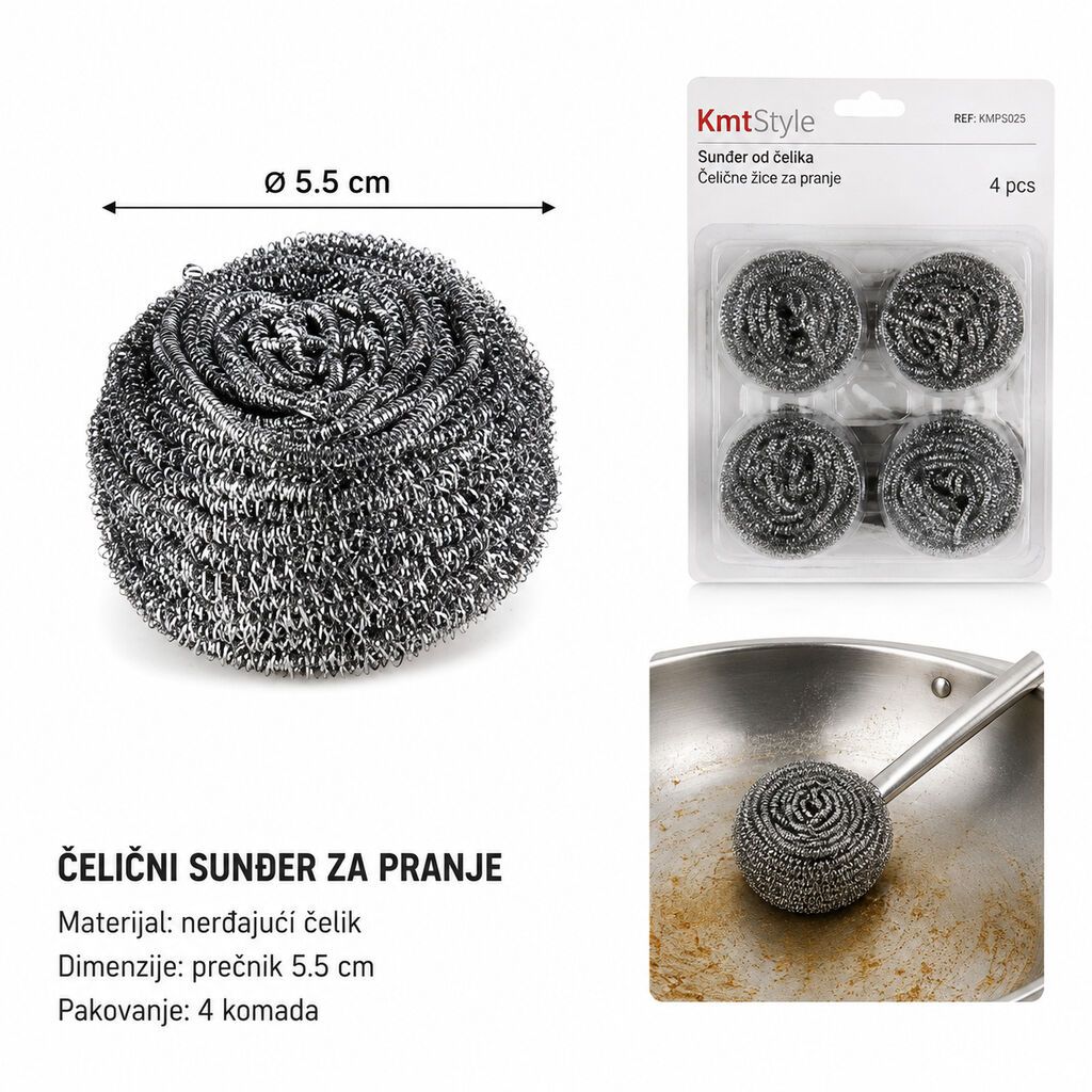 KMT Čelični sunđer za pranje – set 4 komada - Materijal: nerđajući