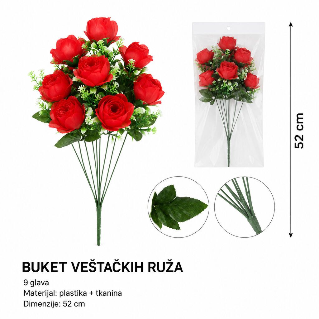 KMT 9 ciklama 711088 Buket veštačkih ruža sa 9 glava, namenjen za