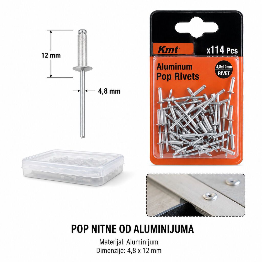 KMT Slepe zakovice 4,8 × 12 mm – 15 kom - Tip: slepe (pop) zakovice -