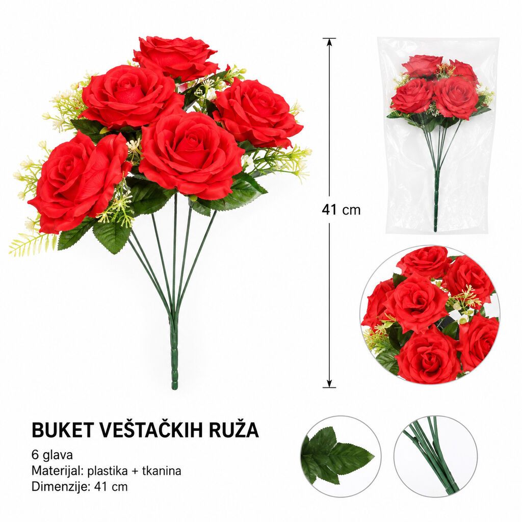 KMT 6 ciklama 711056 Dekorativni buket veštačkih ruža sa 6 glava –