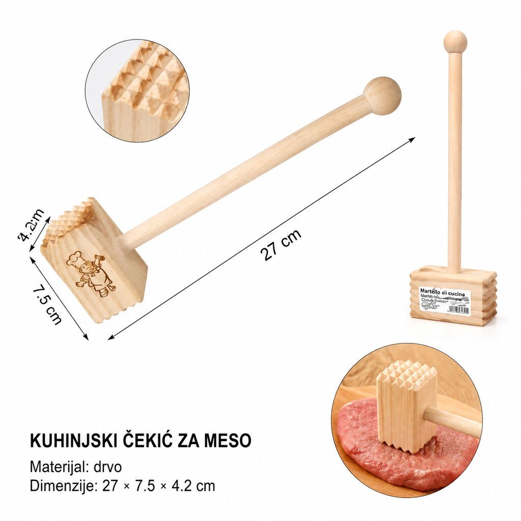KMT Drvena čekić za meso 5403651 Praktičan kuhinjski alat za