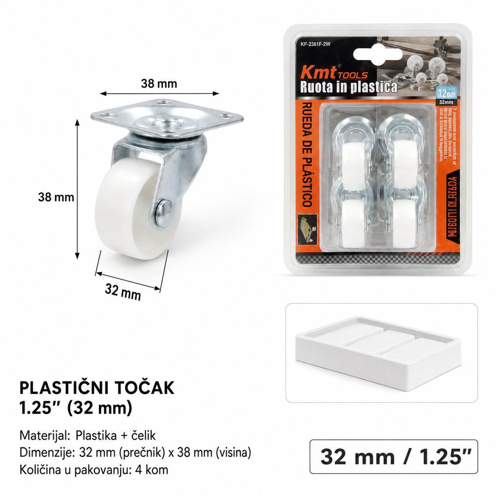 KMT Beli PP nosač za televizor 9367897 Praktičan beli nosač/točkić za