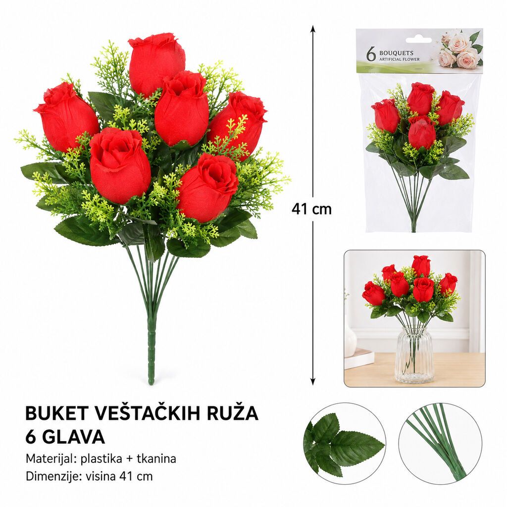 KMT 6 cvet sa štipaljkom 8 – buket veštačkih ruža - Brend: Kmt style