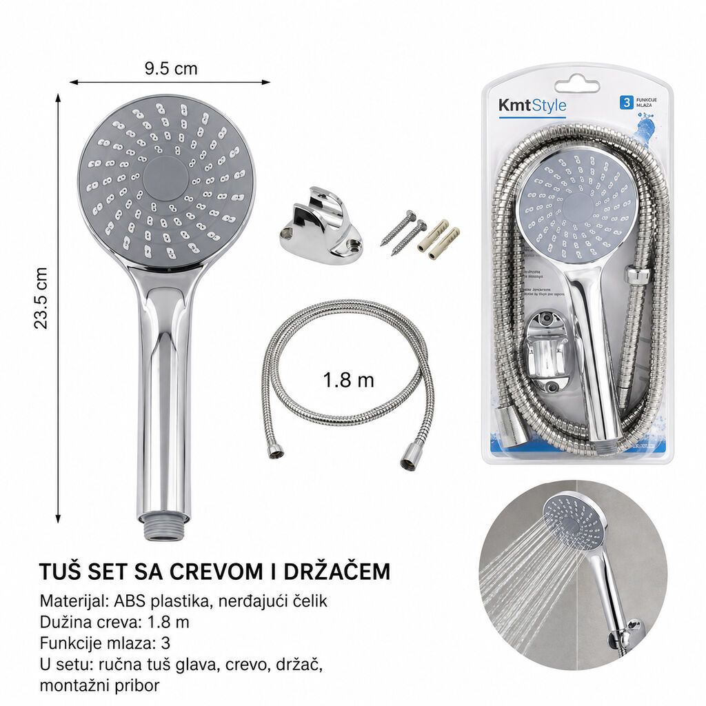 KMT 8028 sa lišćem ruža – tuš set sa crevom i držačem (SKU: 9369139