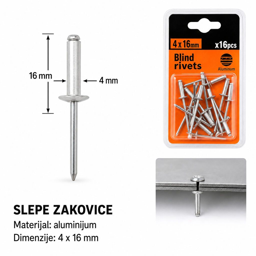 KMT Slepe zakovice 4 × 16 mm – set za kućne, servisne i zanatske